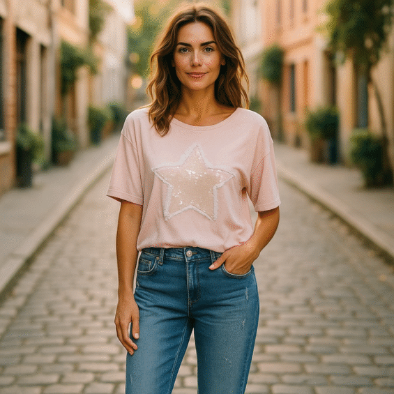Stella 3D Sequin Star Tee – Amici | Made In Italy